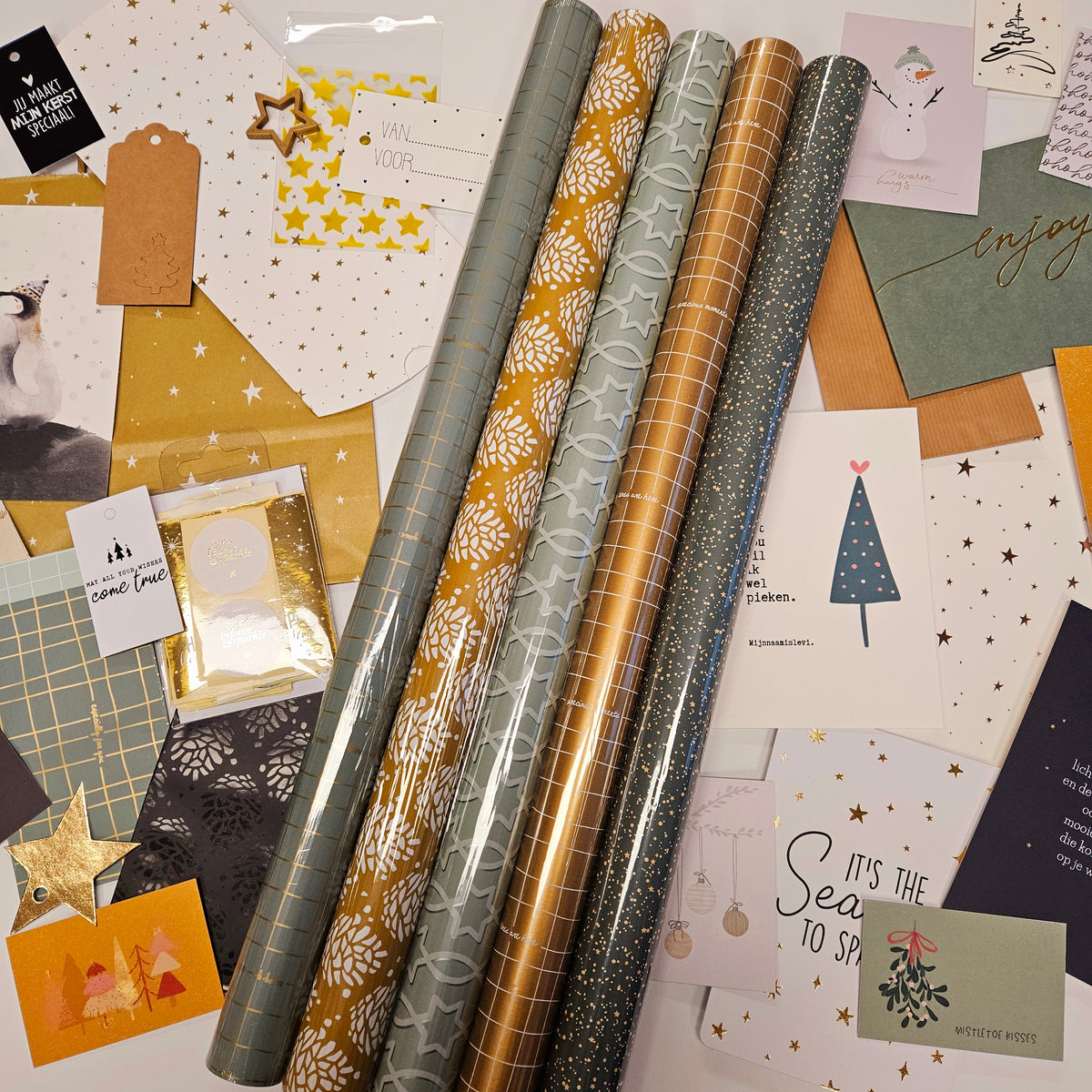 KERST INPAK GEMAK | INPAKSET papier en meer | GREEN TONES – LEUKVERPAKT