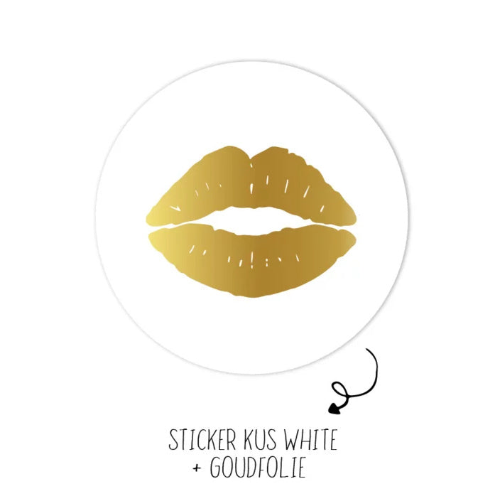 sluitzegel/sticker rond wit, gouden kus - 10 stuks – LEUKVERPAKT